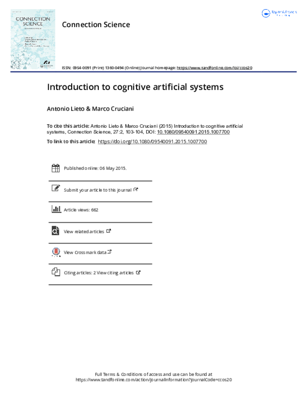 (PDF) Introduction to cognitive artificial systems