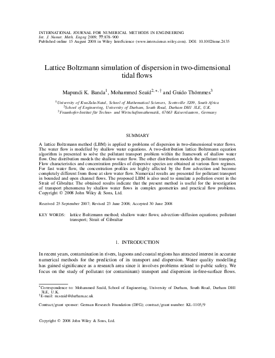 (PDF) Lattice Boltzmann simulation of dispersion in two‐dimensional ...