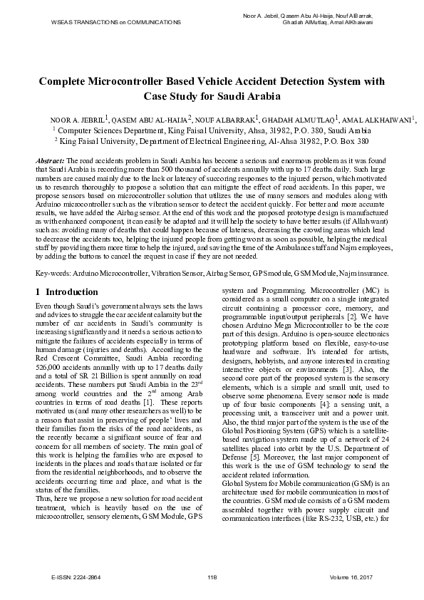 (PDF) Complete Microcontroller Based Vehicle Accident Detection System with Case Study for Saudi ...