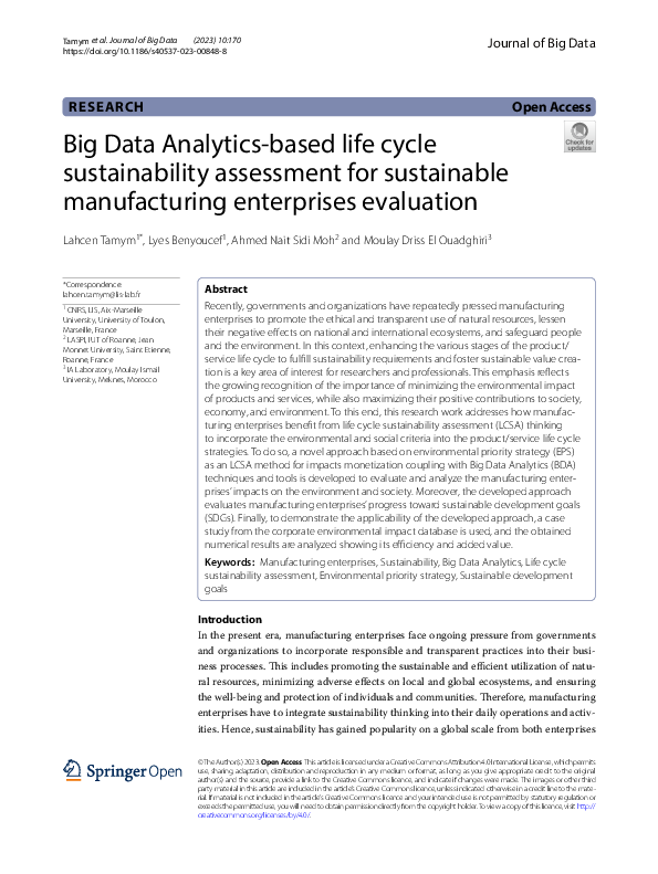 (PDF) Big Data Analytics-based life cycle sustainability assessment for sustainable ...