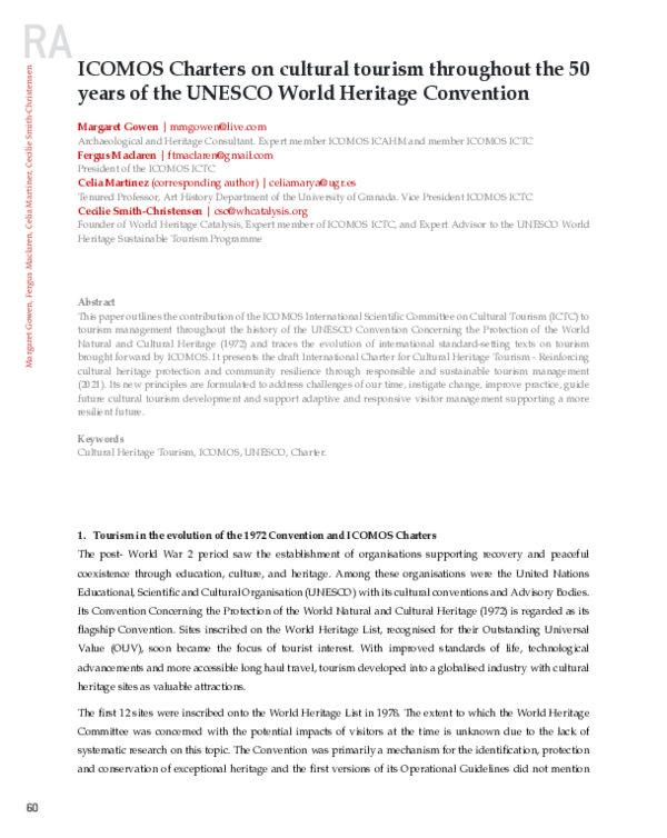 (PDF) ICOMOS Charters on cultural tourism throughout the 50 years of ...