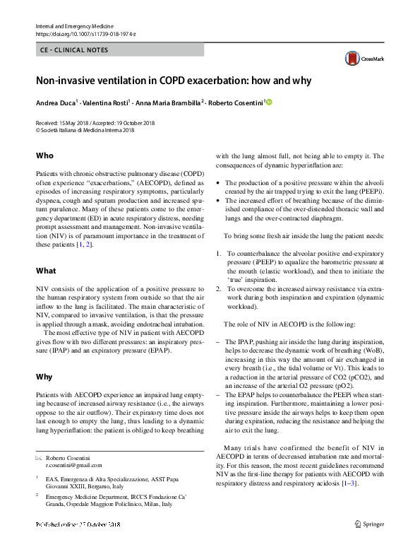 (PDF) Non-invasive ventilation in COPD exacerbation: how and why