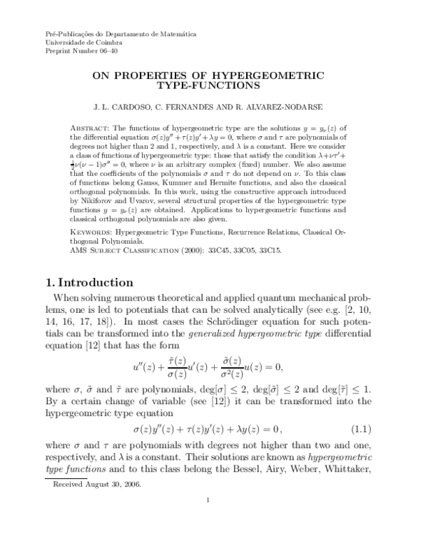 (PDF) On Properties of Hypergeometric-Type Functions
