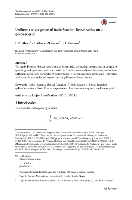 Pdf Uniform Convergence Of Basic Fourier Bessel Series On A Q Linear Grid