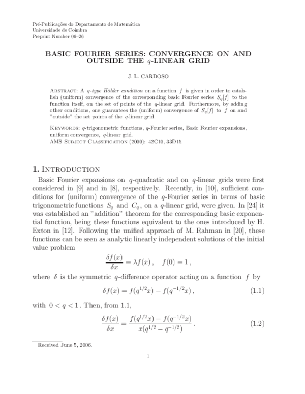 (PDF) Basic Fourier Series: Convergence on and Outside the q-Linear Grid