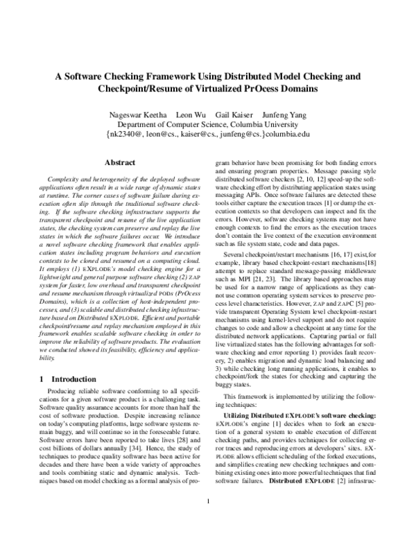 Pdf A Software Checking Framework Using Distributed Model Checking
