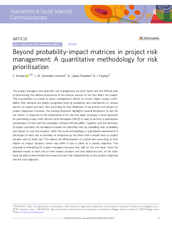 (PDF) Beyond probability-impact matrices in project risk management: A quantitative methodology ...