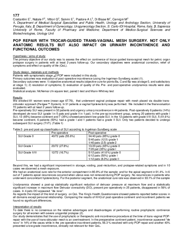 (PDF) Trocar-Guided Trans-Vaginal Mesh Surgery for Pop Repair and Incontinence