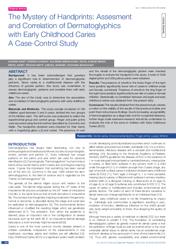 (PDF) The Mystery of Handprints: Assesment and Correlation of ...