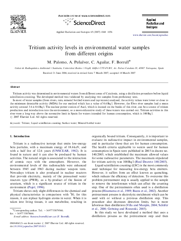 (PDF) Tritium activity levels in environmental water samples from ...