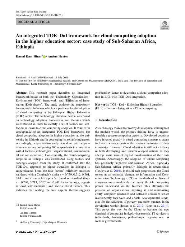 (PDF) An Integrated TOE-DoI Framework for Cloud Computing Adoption in ...