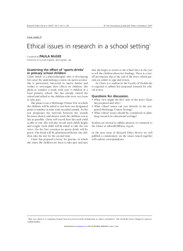 (PDF) Ethical Issues in Research in a School Setting