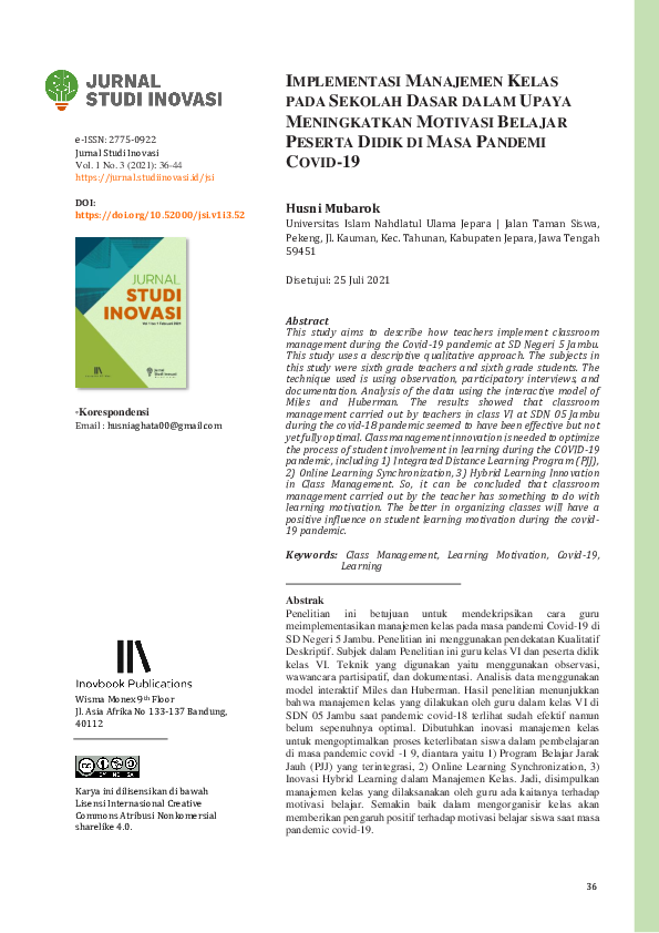 (PDF) Implementasi Manajemen Kelas pada Sekolah Dasar dalam Upaya Meningkatkan Motivasi Belajar ...