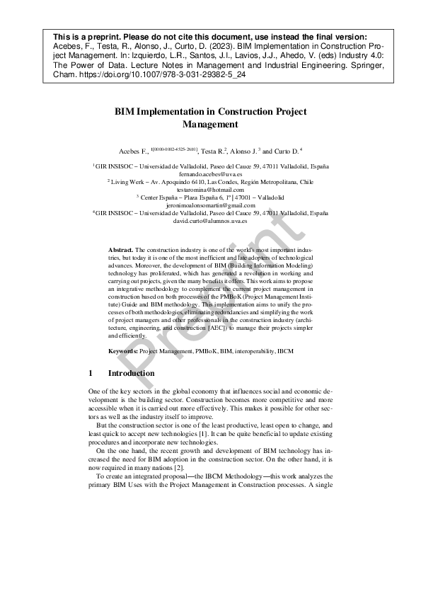 (PDF) BIM Implementation in Construction Project Management