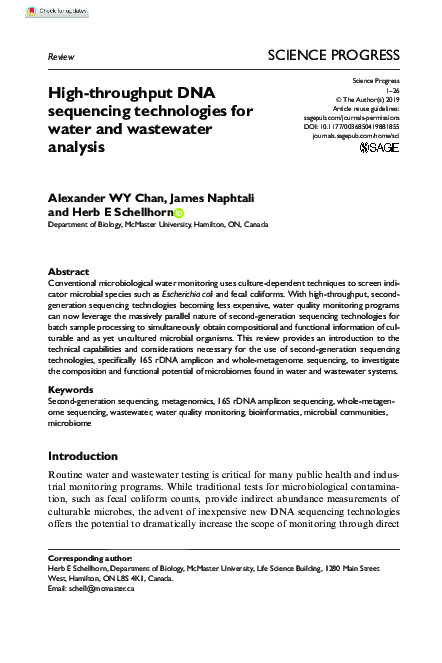 (PDF) High-throughput DNA sequencing technologies for water and wastewater analysis