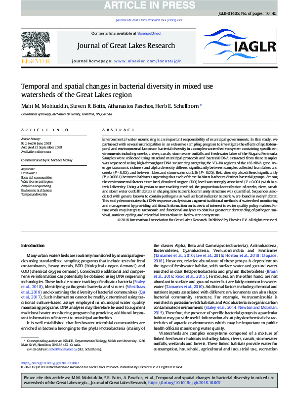 (PDF) Bacterial Diversity in Great Lakes Watersheds: A Temporal Analysis