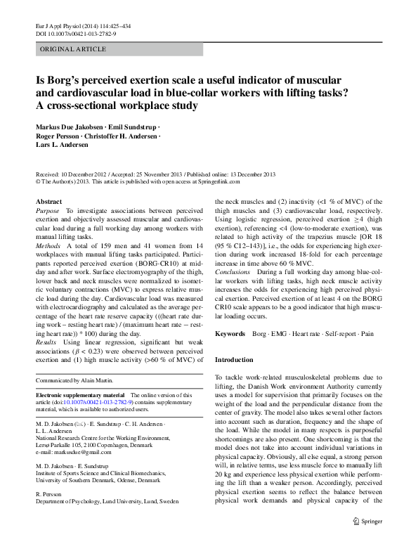 (PDF) Is Borg’s perceived exertion scale a useful indicator of muscular ...
