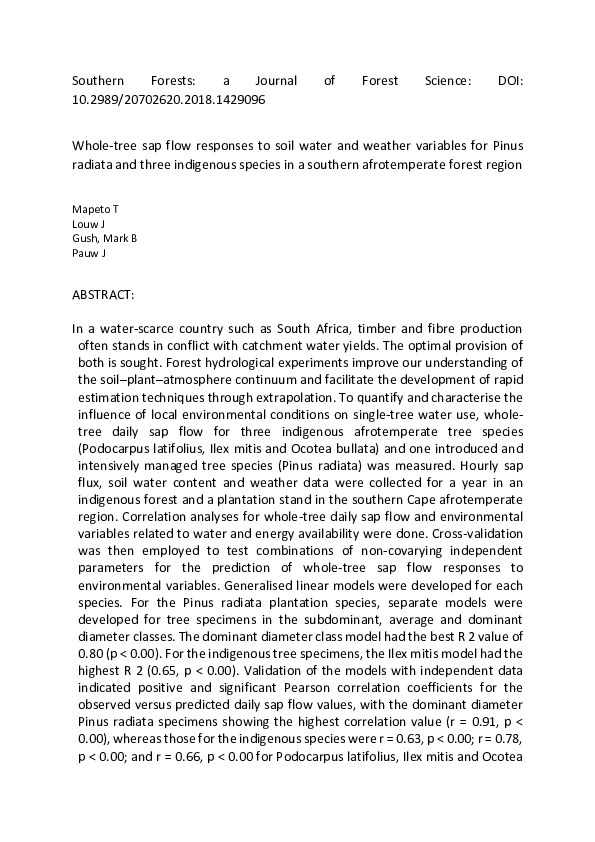 (PDF) Whole-tree sap flow responses to soil water and weather variables ...