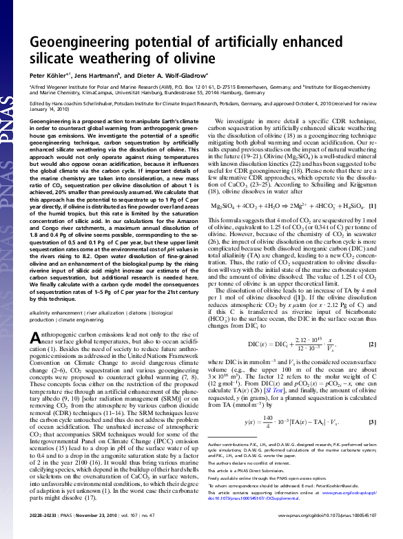 (PDF) Geoengineering potential of artificially enhanced silicate ...