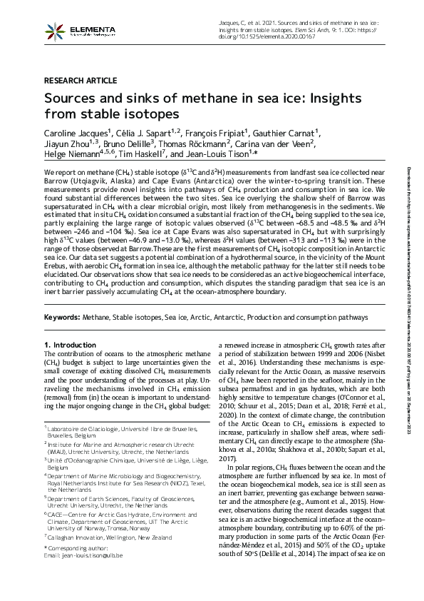 (PDF) Sources and sinks of methane in sea ice