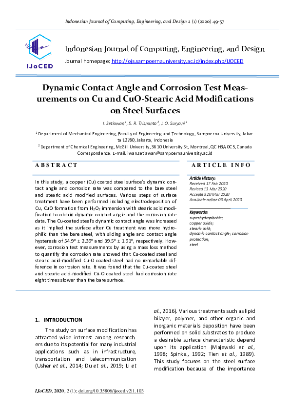 (PDF) Dynamic Contact Angle and Corrosion Test Measurements on Cu and ...
