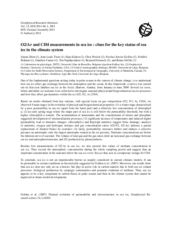 (PDF) O2/Ar and CH4 measurements in sea ice: clues for the key status ...