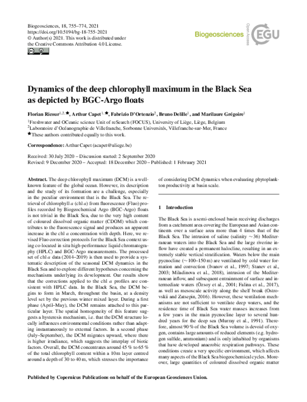 (PDF) Dynamics of the deep chlorophyll maximum in the Black Sea as ...