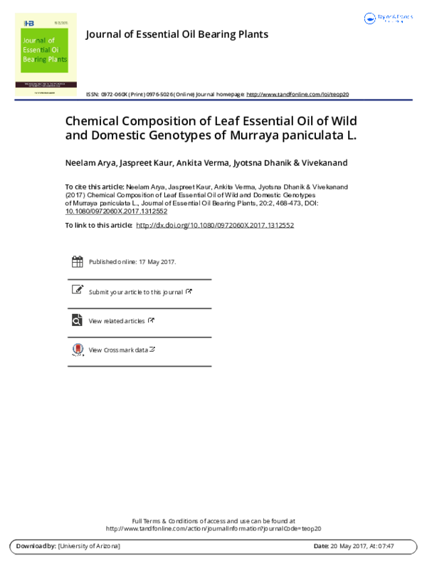(PDF) Chemical Composition of Leaf Essential Oil of Wild and Domestic ...