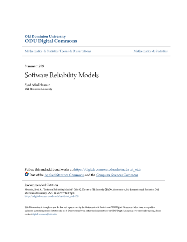 (PDF) On Software Reliability Models
