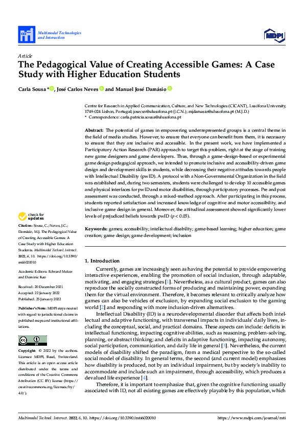 (PDF) The Pedagogical Value of Creating Accessible Games: A Case Study ...