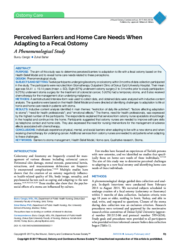 (PDF) Perceived Barriers and Home Care Needs When Adapting to a Fecal ...