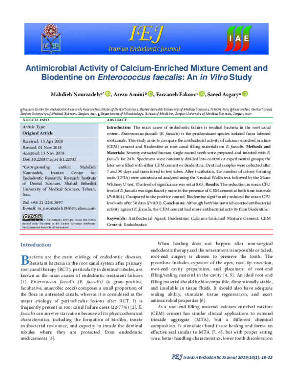(PDF) Antimicrobial Activity of Calcium-Enriched Mixture Cement and ...