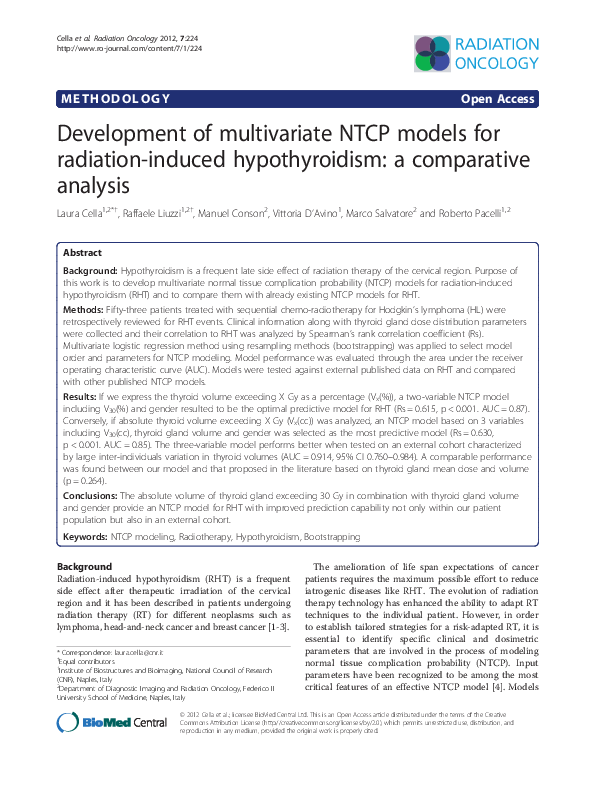 (PDF) Development of multivariate NTCP models for radiation-induced ...