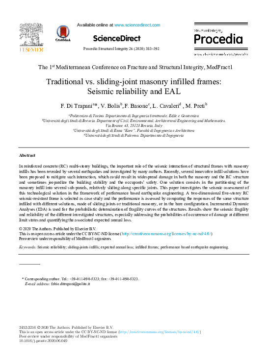 (PDF) Traditional vs. sliding-joint masonry infilled frames: Seismic ...