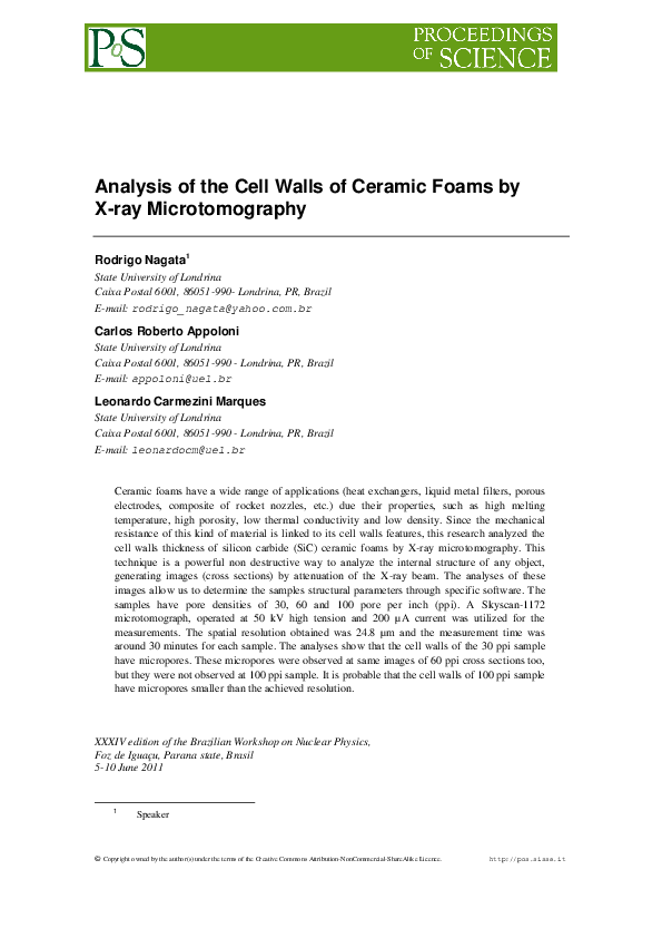 (PDF) Analysis of the Cell Walls of Ceramic Foams by X-ray Microtomography