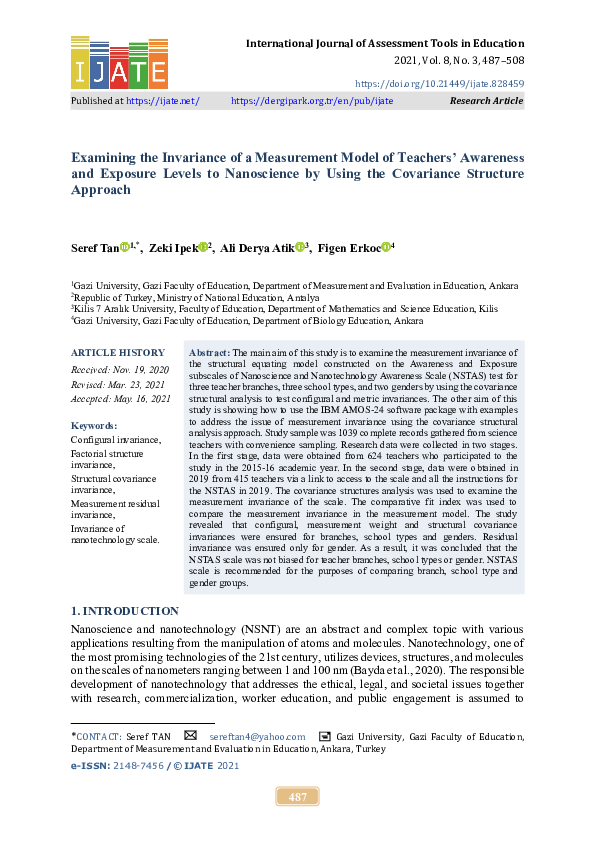 (PDF) Examining the Invariance of a Measurement Model of Teachers’ Awareness and Exposure Levels ...