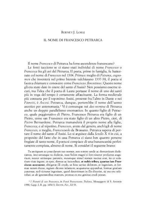 (PDF) Il nome di Francesco Petrarca