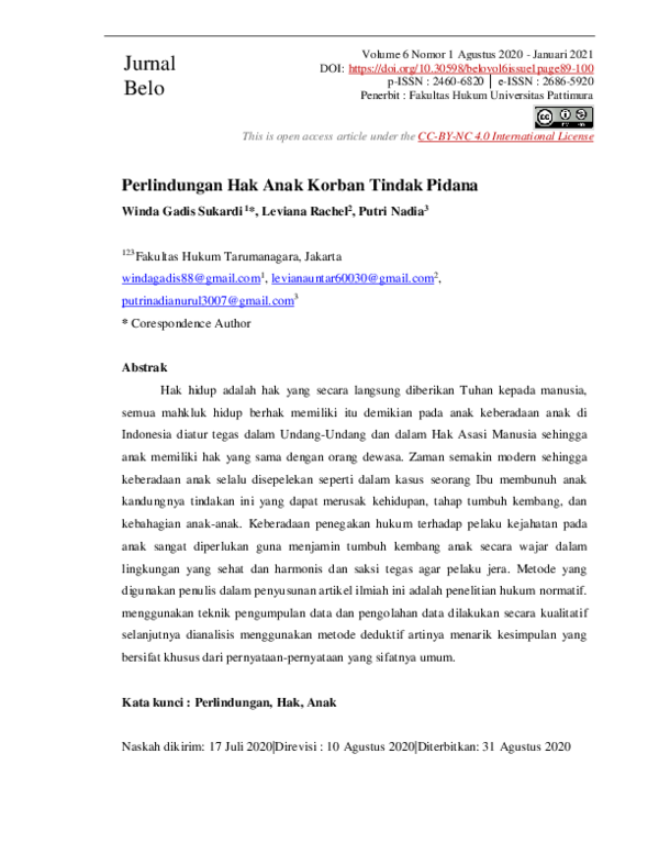 (PDF) Perlindungan Hak Anak Korban Tindak Pidana