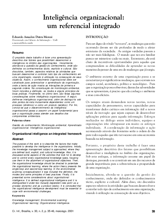 (PDF) Inteligência organizacional: um referencial integrado