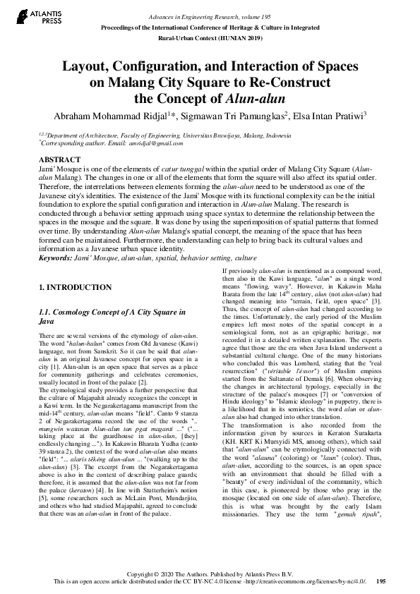 (PDF) Layout, Configuration, and Interaction of Spaces on Malang City Square to Re-Construct the ...