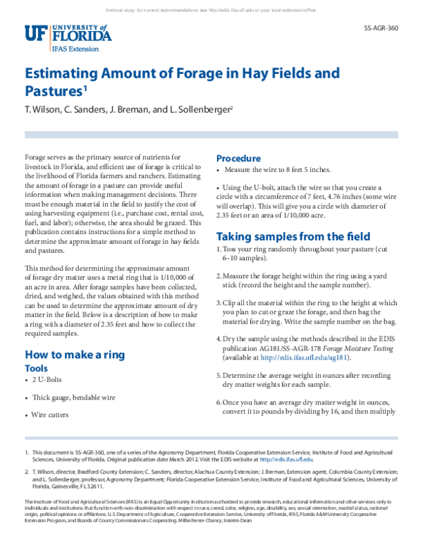 (PDF) Estimating Amount of Forage in Hay Fields and Pastures