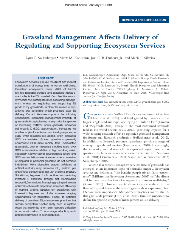 (PDF) Grassland Management Affects Delivery of Regulating and ...