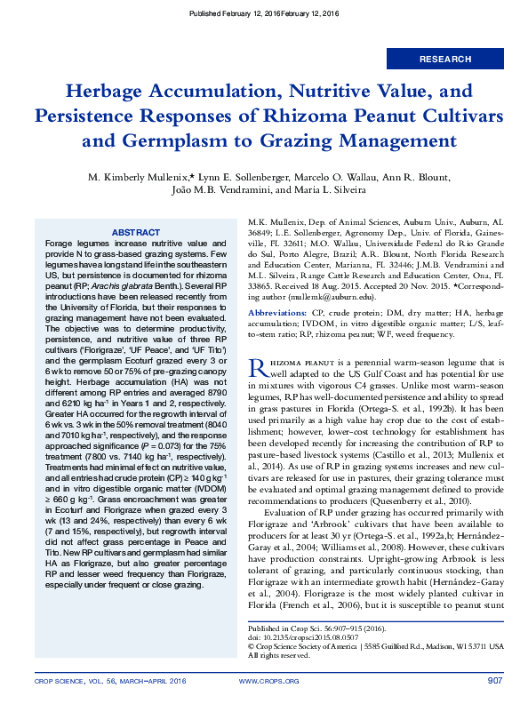 (PDF) Herbage accumulation, nutritive value, and persistence of new ...