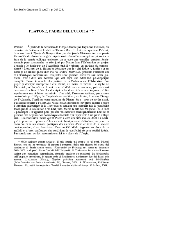 (PDF) Platone, Padre Dell’Utopia
