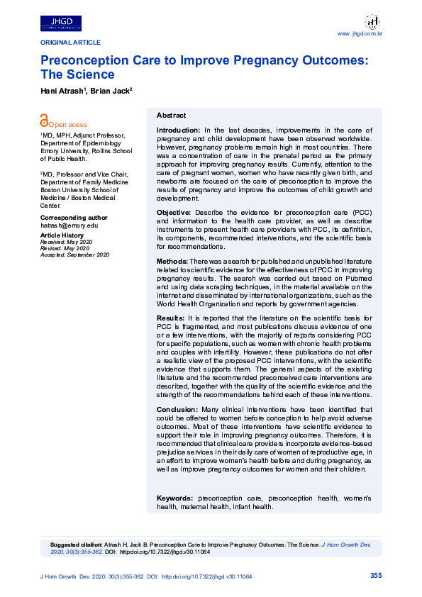 (PDF) Preconception Care to Improve Pregnancy Outcomes: The Science