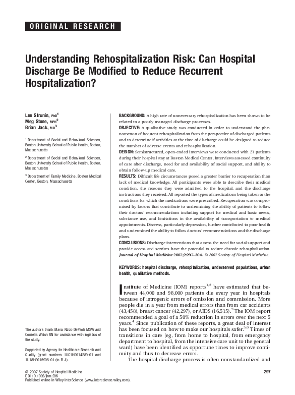 (PDF) Understanding rehospitalization risk: Can hospital discharge be ...