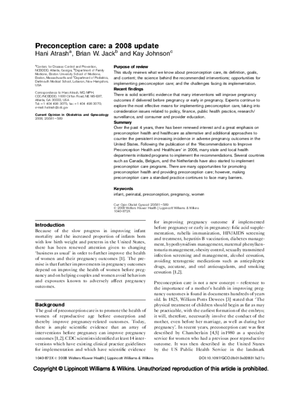 (PDF) Preconception care: a 2008 update