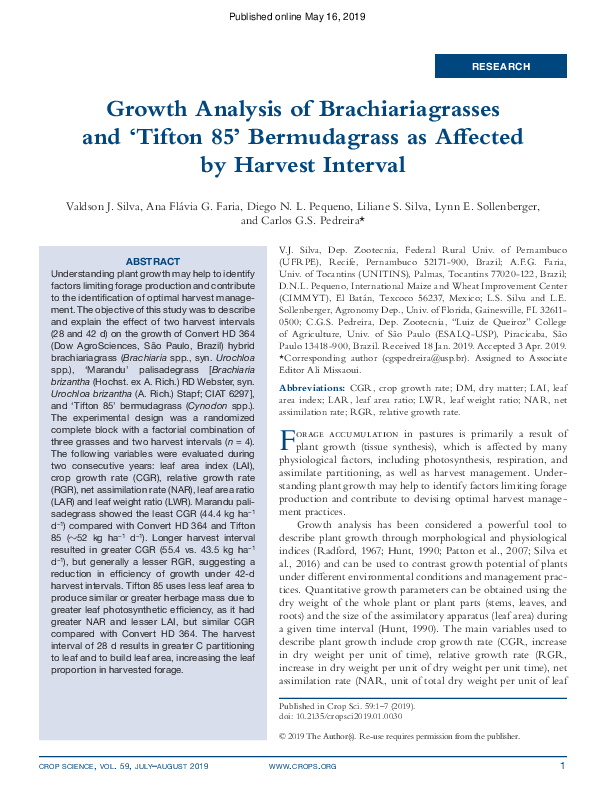 (PDF) Growth Analysis of Brachiariagrasses and ‘Tifton 85’ Bermudagrass ...