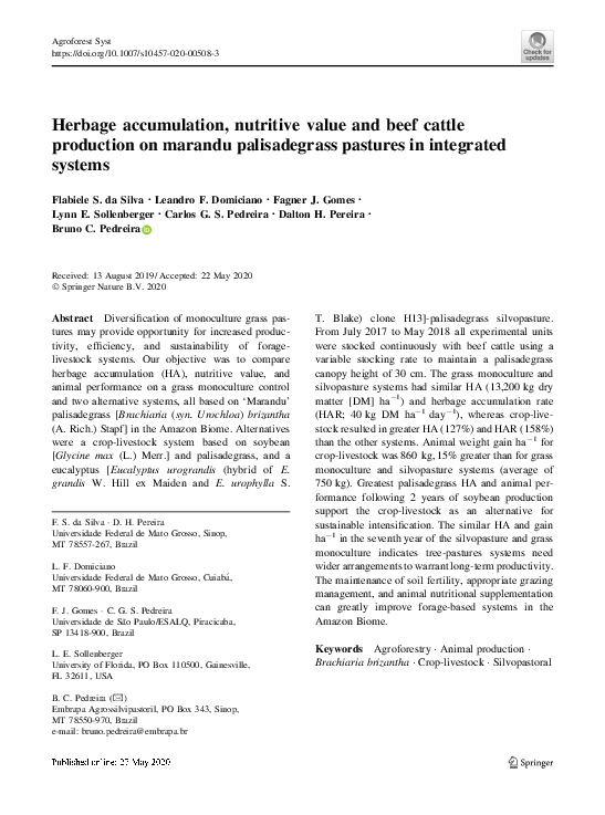 (PDF) Herbage accumulation, nutritive value and beef cattle production ...