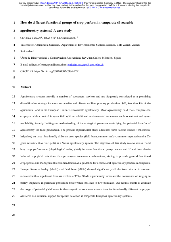 (PDF) How do different functional groups of crop perform in temperate ...